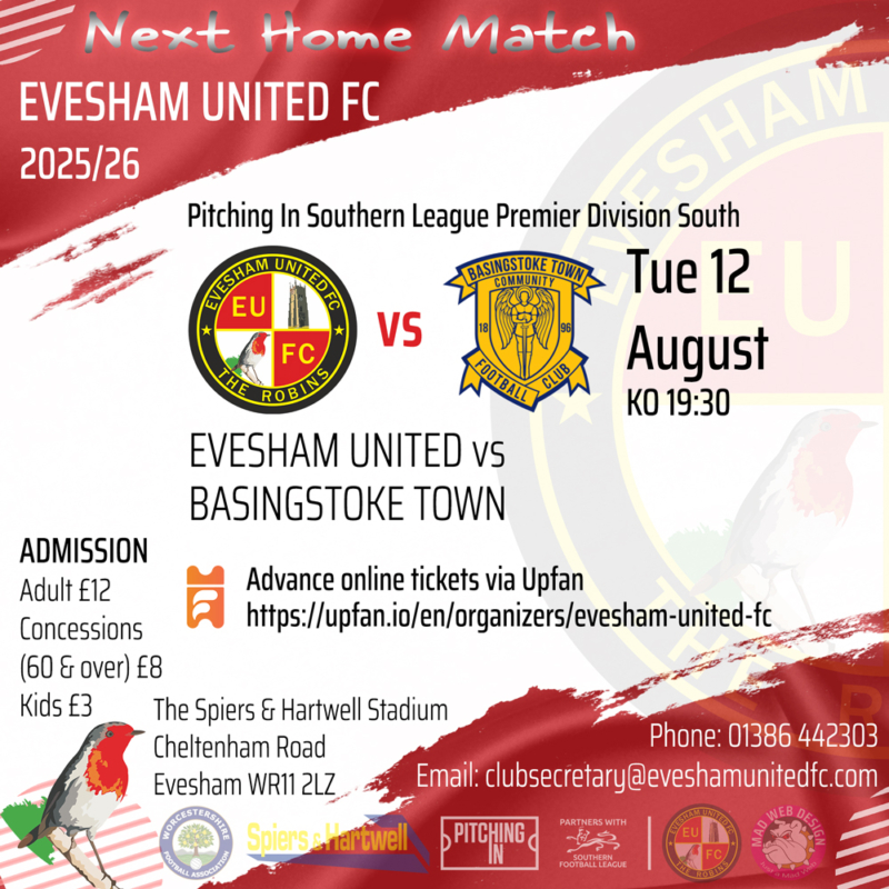 Robins at home against Basingstoke Town – Evesham United FC News