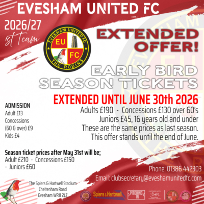 Early Bird Season Tickets & 2026-27 Extended – Evesham United FC News